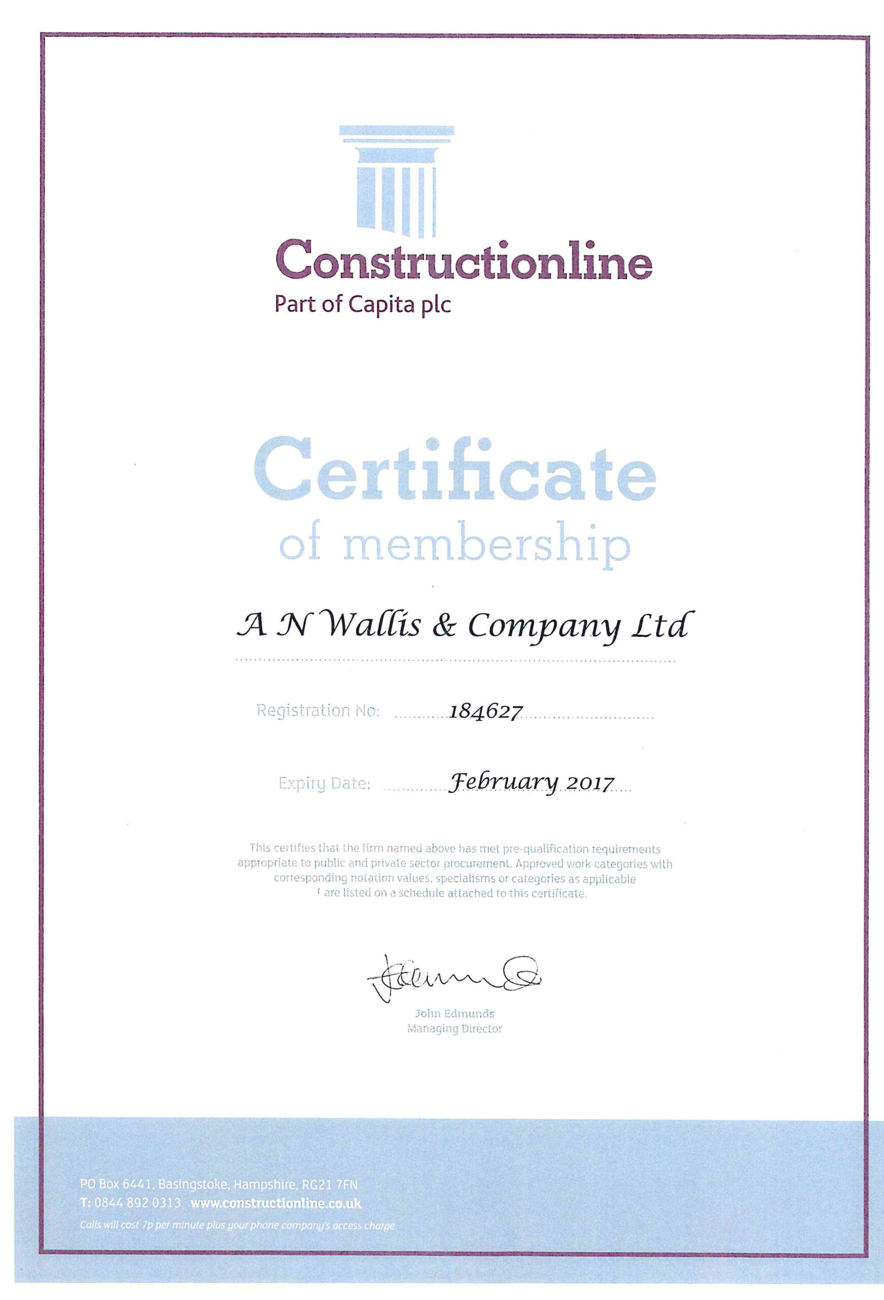 Certified Member of Constructionline | AN Wallis